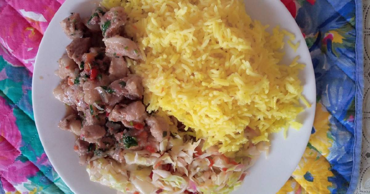Tumeric rice with cabbage and pork Recipe by Leyona Wangari - Cookpad