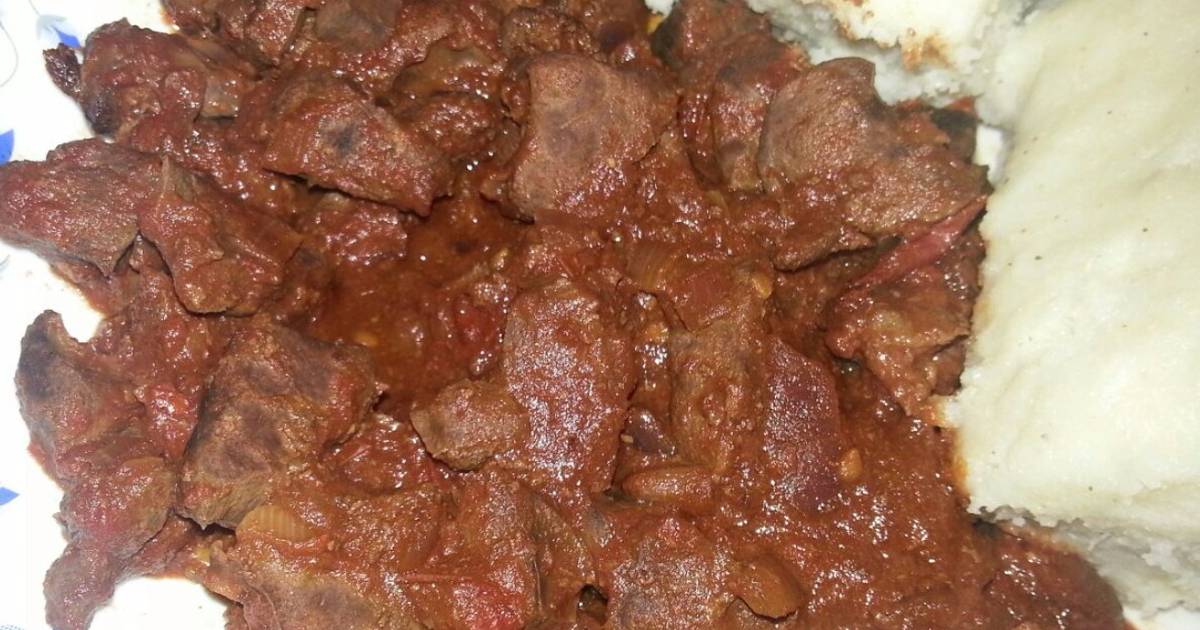 Stewed liver with ugali Recipe by Gleam Kimathi - Cookpad