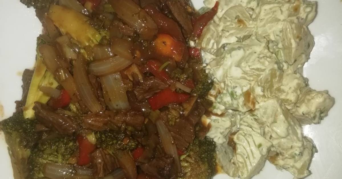 Lomo salteado con vegetales y papas con mayonesa Receta de Tatiana- Cookpad