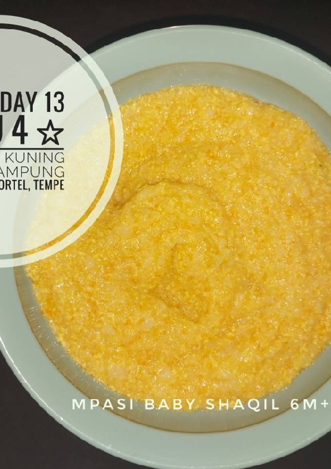 Resep MPASI 6M+ Menu 4 ☆》Nasi tim,kuning telur,labu siam,wortel,tempe ...