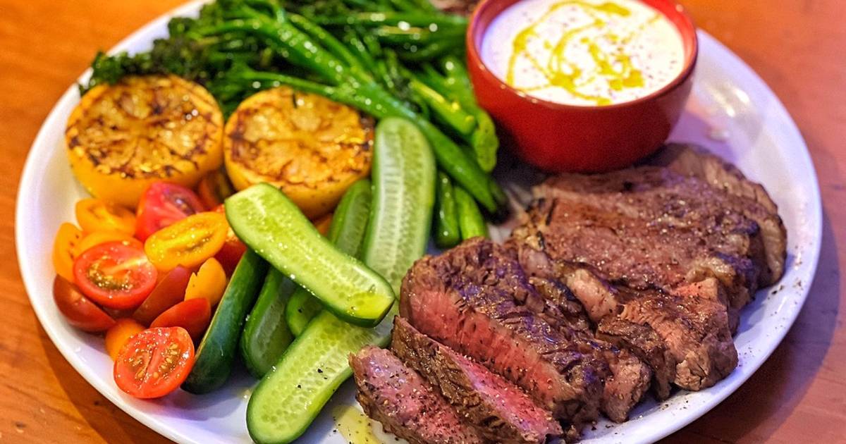 Family Plate (Scotch fillet and lemon garlic yoghurt) Recipe by Santy ...