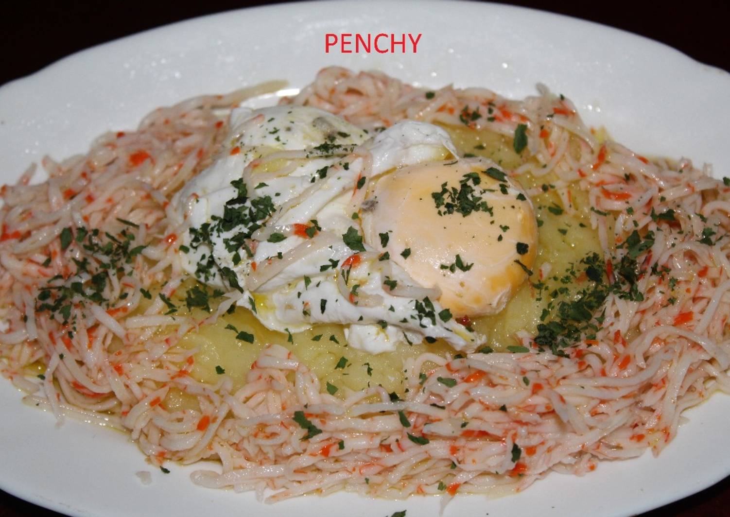 Puré de patata con huevo y surimi rallado Receta de penchi briones ...