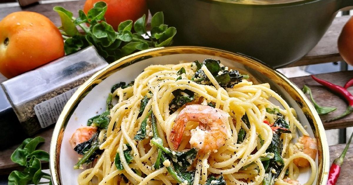 Resipi Pasta Carbonara Udang Dan Bayam Brazil oleh Secubit Rasa Cik ...