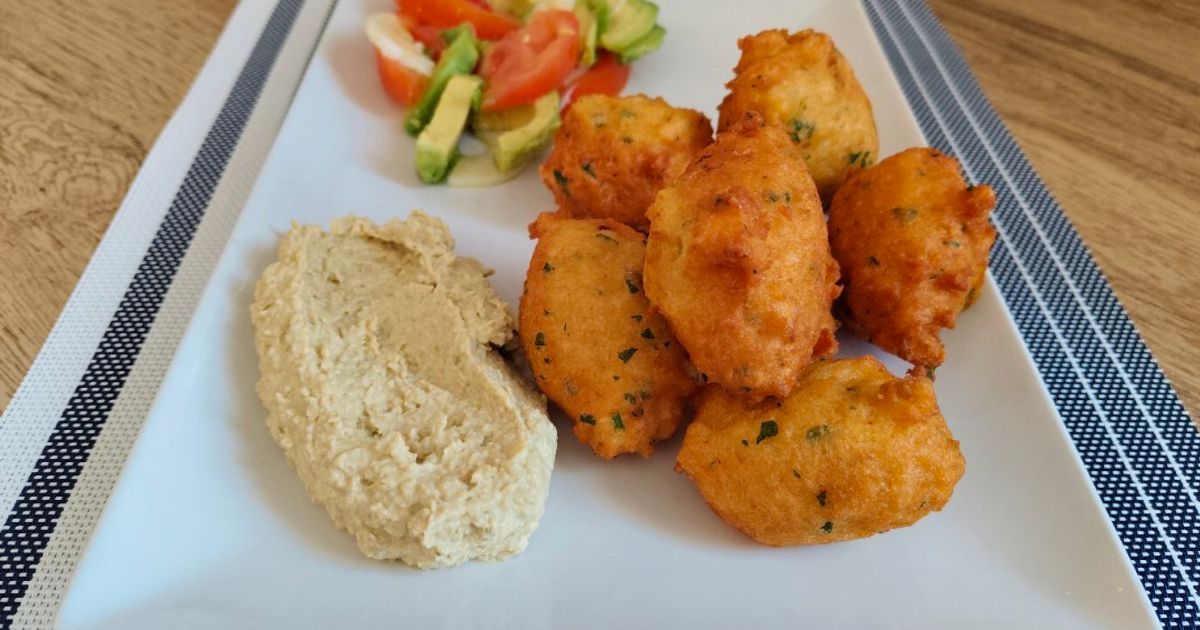 Hake Fritters With Olive Hummus Recipe By Fini Bautista Angulo