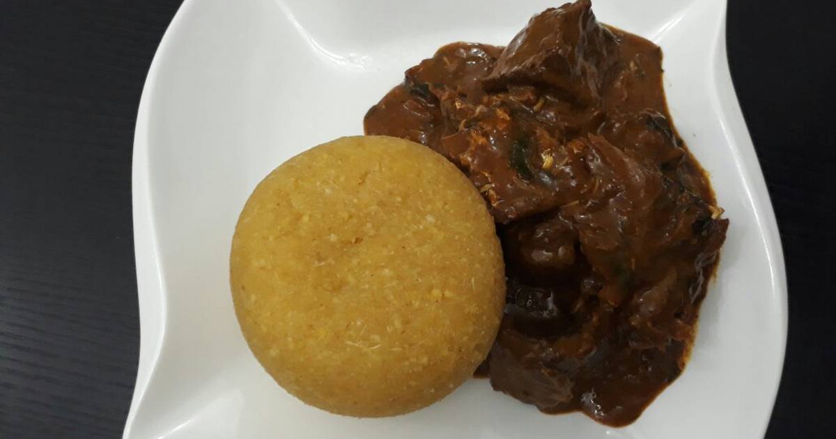 Ogbono soup with yellow eba Recipe by Udoka Anyanwu - Cookpad