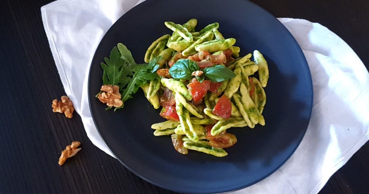 Strascinati With Arugula Pesto And Fresh Tomatoes Recipe By Anna Vella