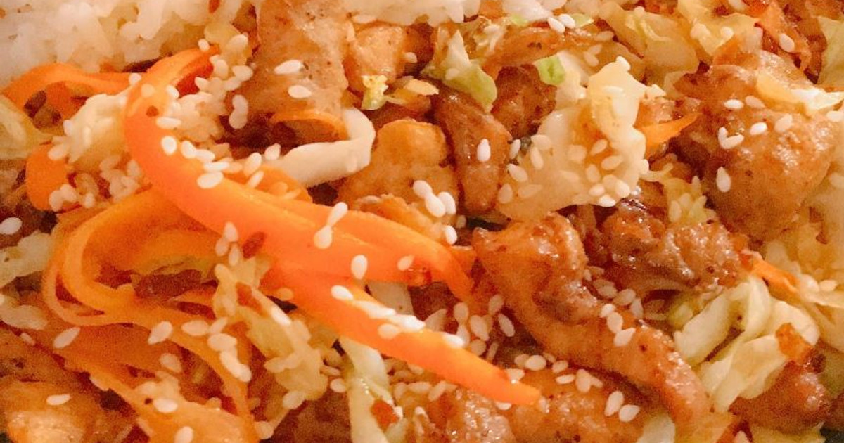 Mongolian Chicken Veggie Rice Toppings Recipe by LizzieVO