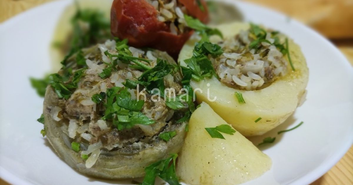 Stuffed Artichokes And Potatoes (Dolma Qarnoun Wa Batata) Recipe by ...