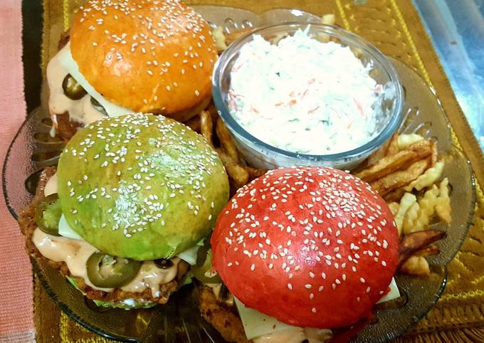 Colorful Burger Buns 🍔 Recipe by Savaira Momin - Cookpad
