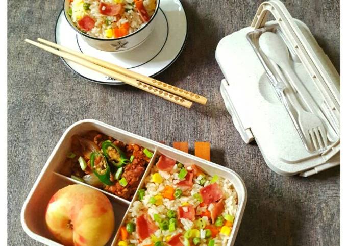 Resep Bento Box Nasi Sayuran Smoke Beef Dan Salmon Tempe Teriyaki oleh ...