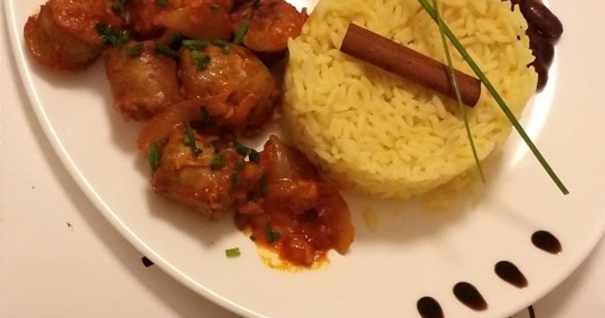 Rougail Saucisse, Riz Safrané, Haricots Rouges de Baran - Cookpad