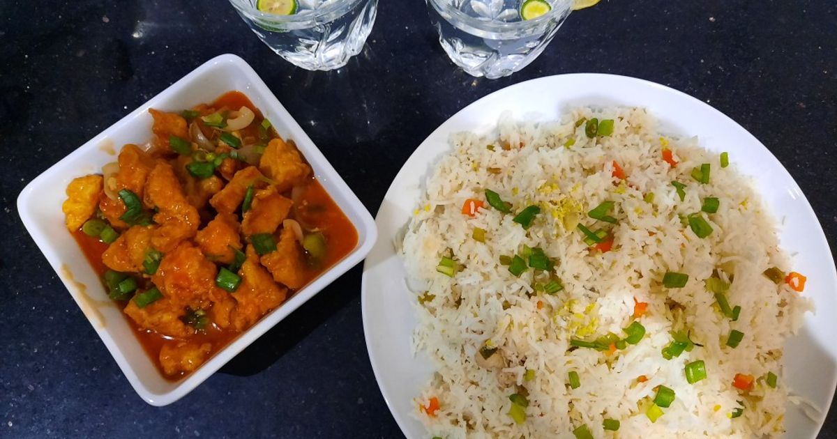 Chicken Manchurian And Egg Vegetable Fried Rice With Fresh Lime Recipe ...