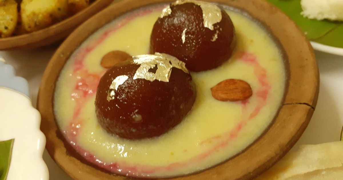 Gulabjamun In Pineapple And Rose Rabri Recipe by Chandu Pugalia - Cookpad