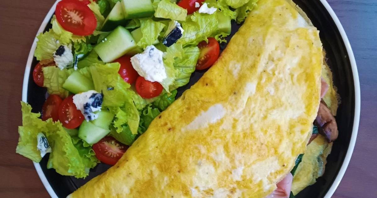 Omelette de champiñones y espinacas Receta de Maine Santillán- Cookpad