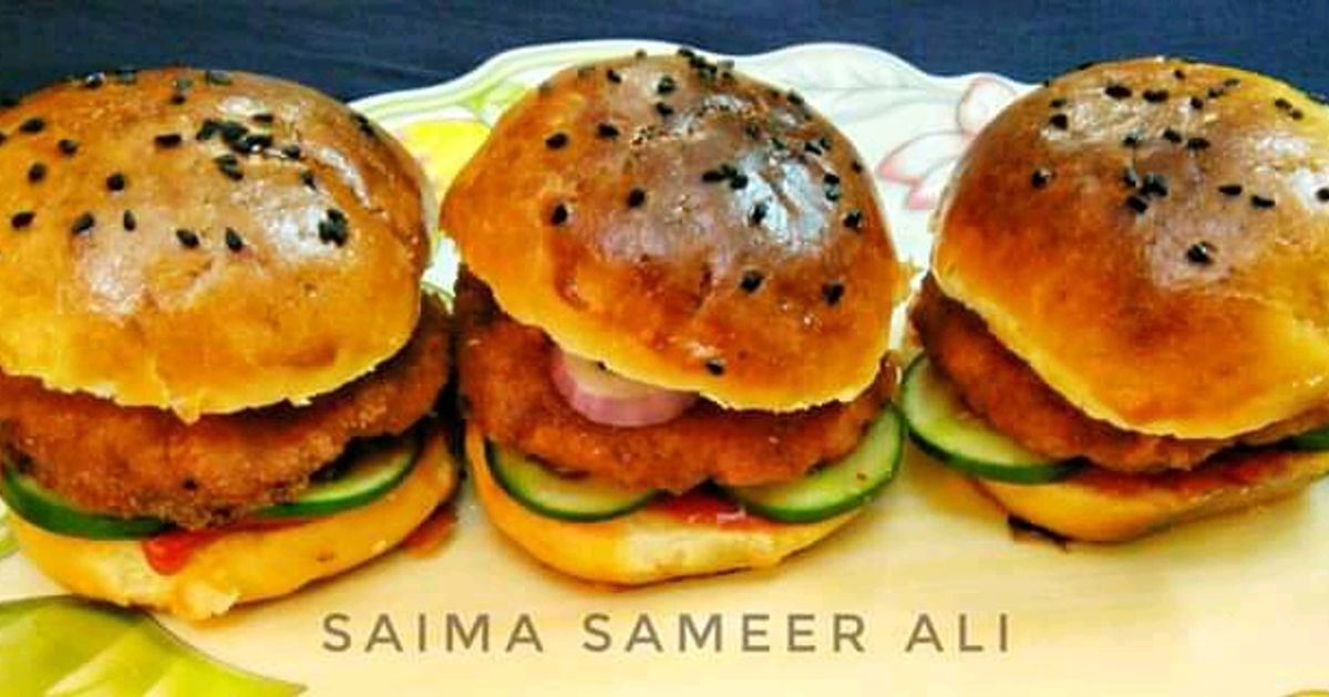 Nugget Petty Burger With Homemade Mini Buns Recipe by Saima Sameer Ali ...