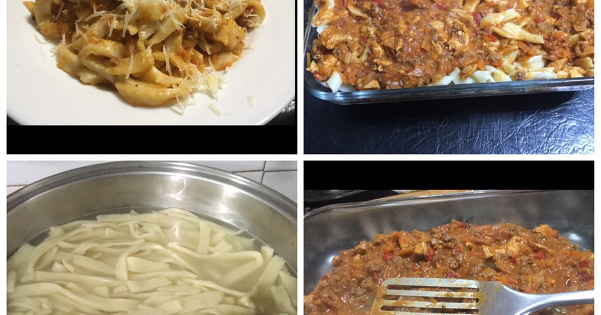 Fideos, Tallarines Sin Gluten, Con Salsa Roja Y Con Carne Mixta Receta ...