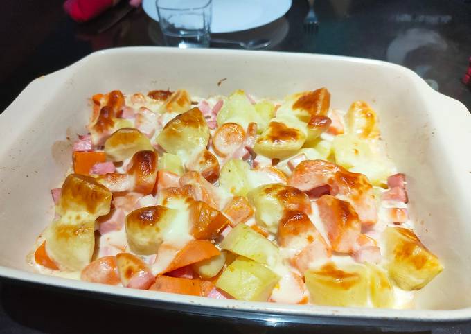 Gratin De Patates Douces Et De Pommes De Terre Au Cervelas De Isabelle