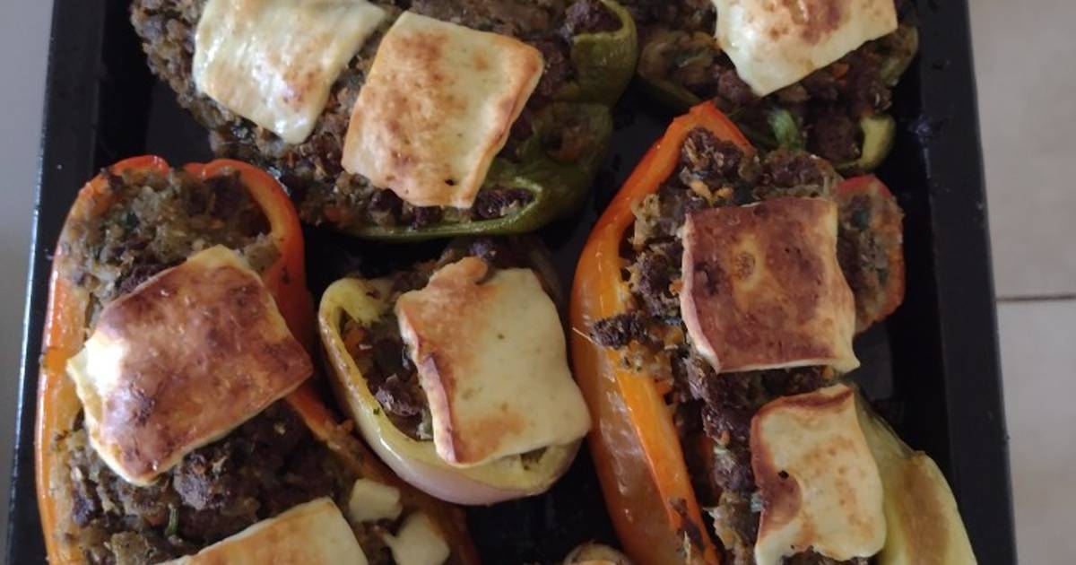 Morrones rellenos con carne vegetal Receta de Bianka Palma- Cookpad