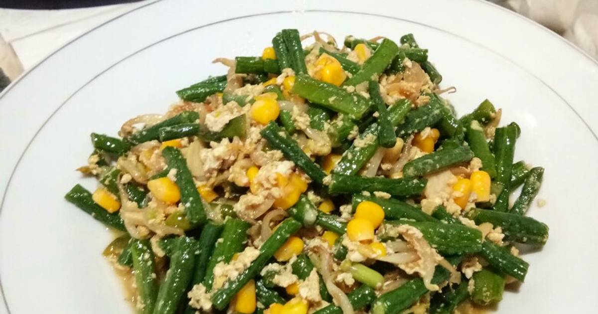 Resep Tumis ceria (kacang panjang, toge,jagung manis & orek telor) oleh ...