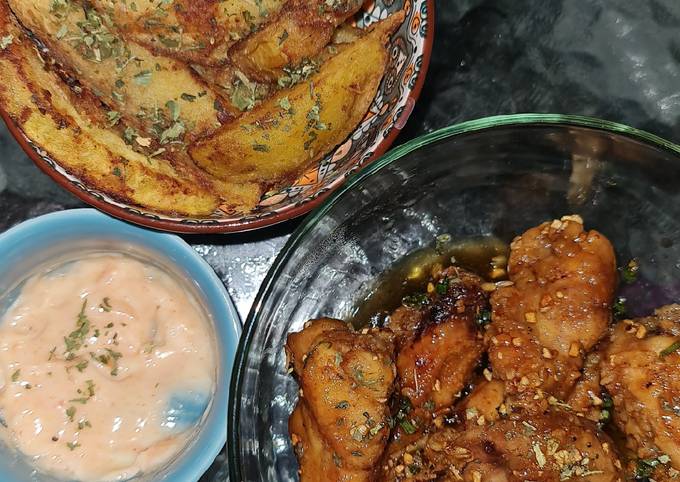 Resep Honey Garlic Chicken Wing & Potato Wedges oleh mputri - Cookpad