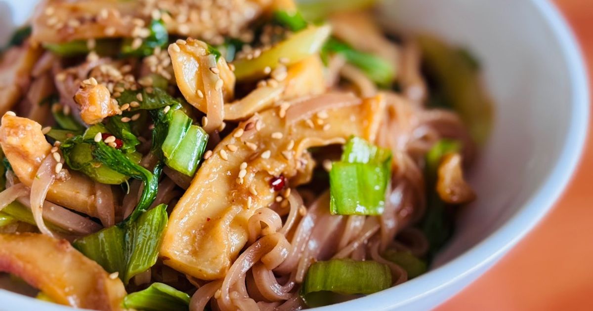 Stir Fried Brown Rice Pho With Octopus & Mustard Greens Recipe By Dory