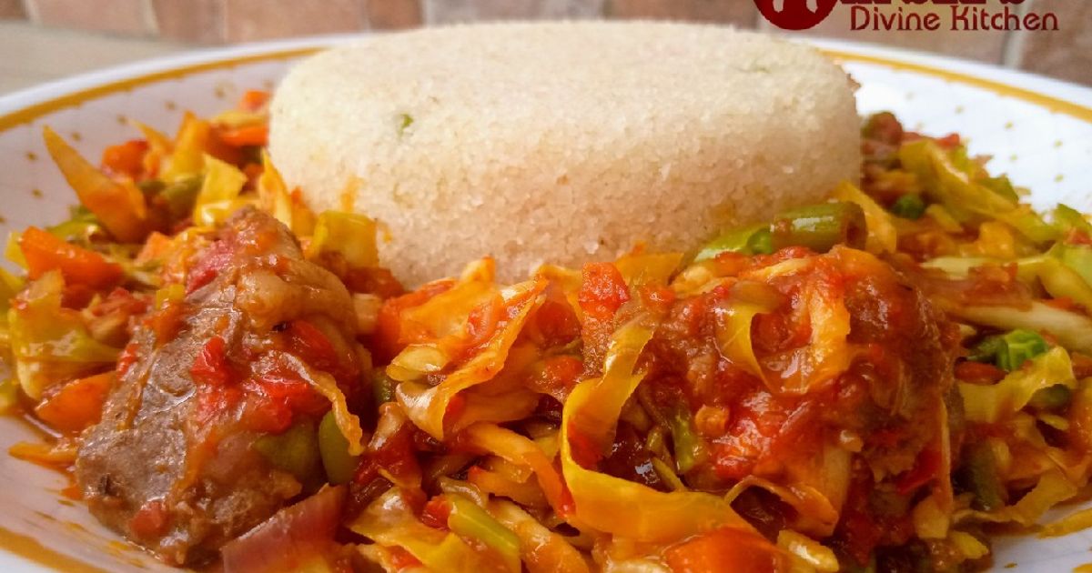 Steamed Coarse Rice(dambu) And Beef Cabbage Sauce Recipe by Hafsat ...