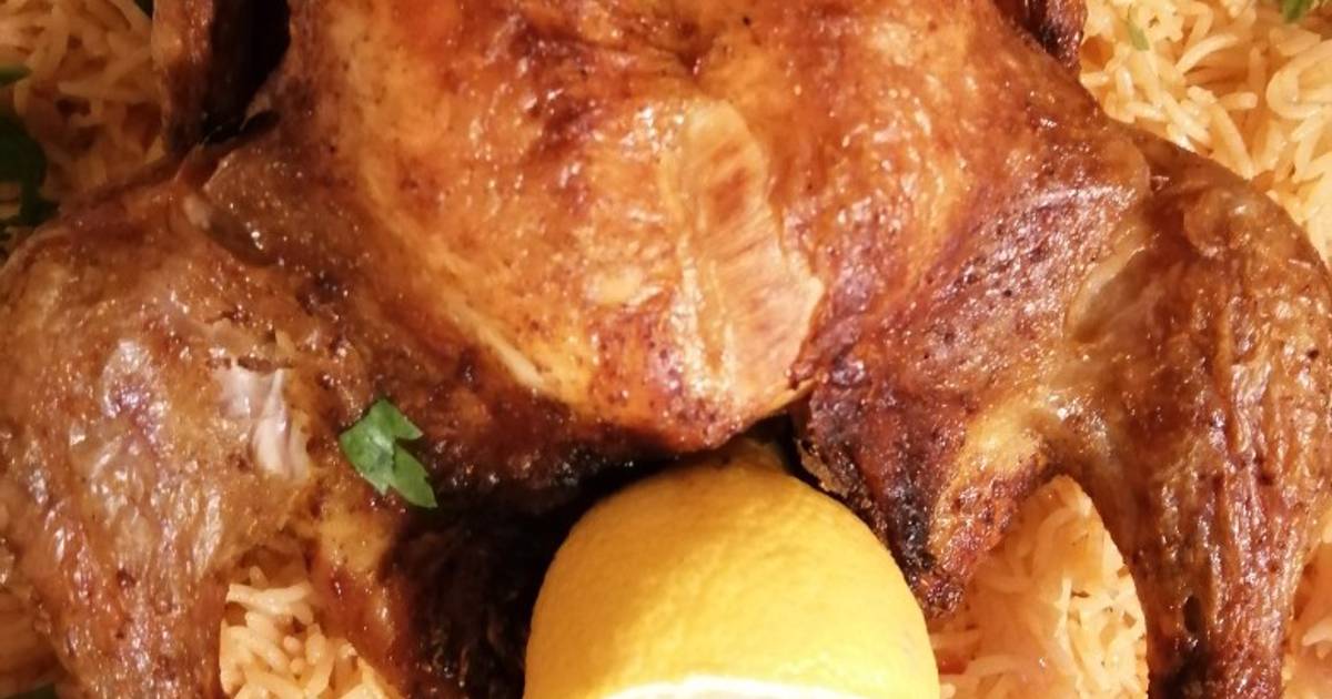 طريقة عمل رز احمر ودجاج مشوي على اصولها بطريقة سهلة وسريعة من هدى قباطي ...