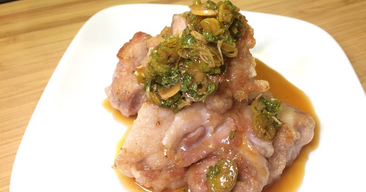 Pan fried chicken with vinaigrette sauce. It's called "Yu Lin Chi ...