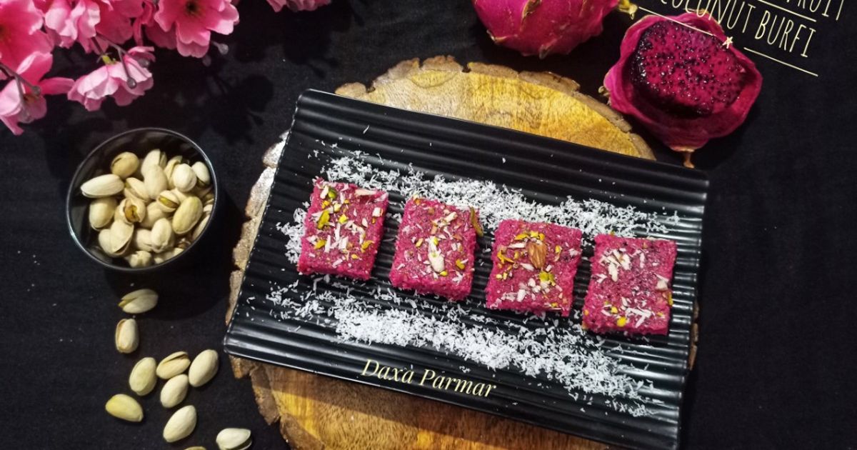 Red Dragon Fruit Coconut Burfi Recipe by Daxa Parmar - Cookpad