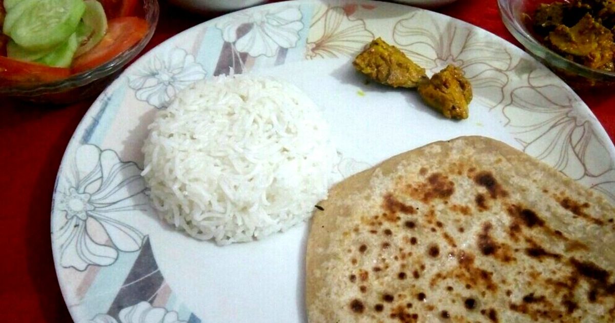Dal,Rice,Chapati,Bhindi With Salad And Pickle Recipe by Neha Dua - Cookpad