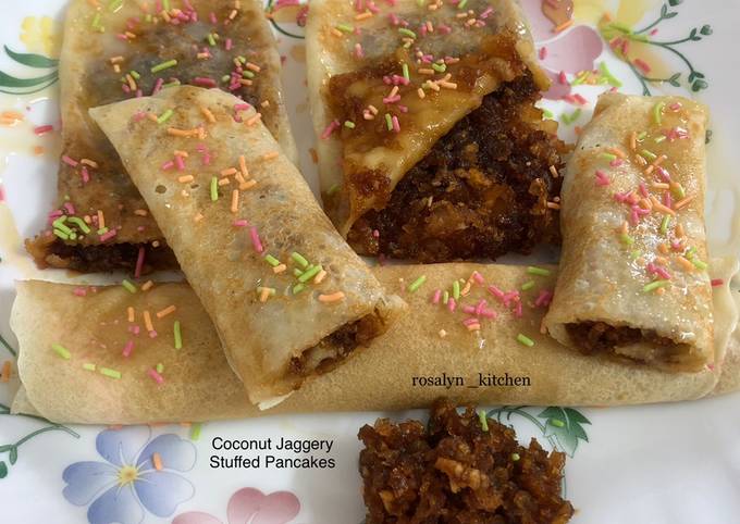 Coconut Jaggery Stuffed Pancakes Recipe by Rosalyn_Kitchen - Cookpad