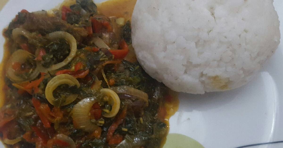 Tuwon shinkafa with fried ogu leaf Recipe by Aishat Abubakar - Cookpad