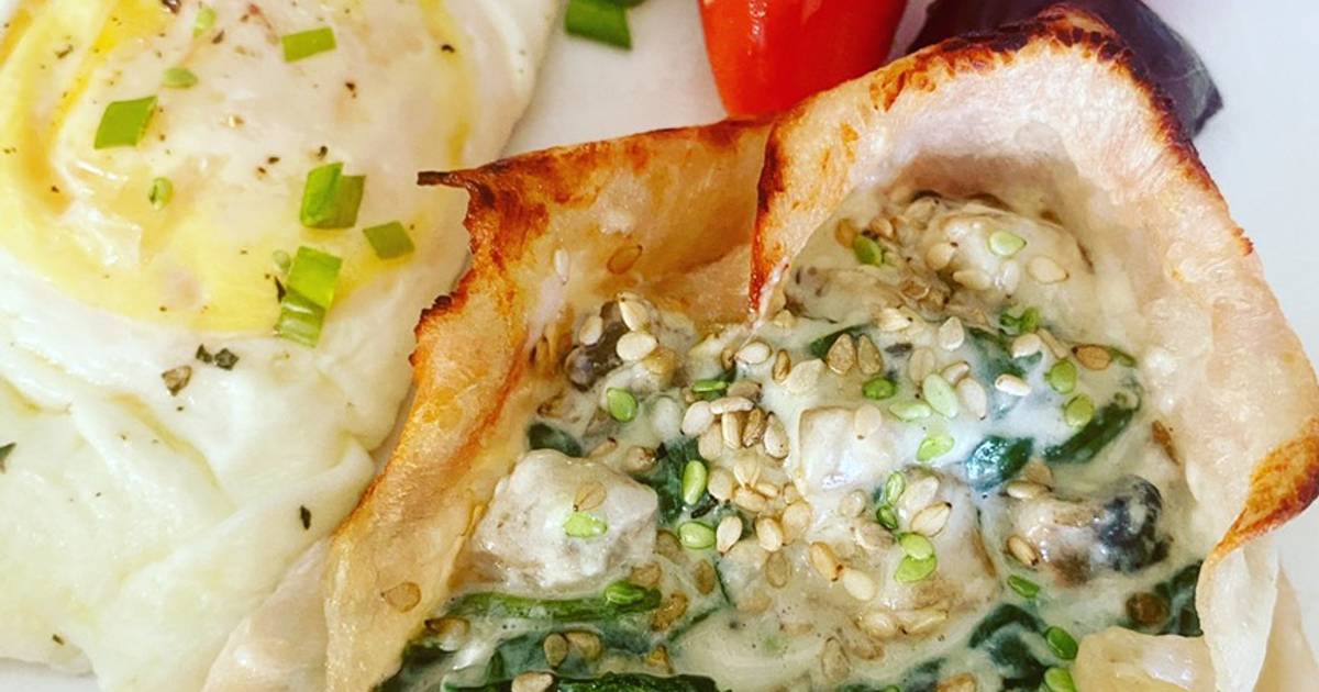 Flor de jamón con espinacas, champiñones, nata y queso de cabra Receta ...