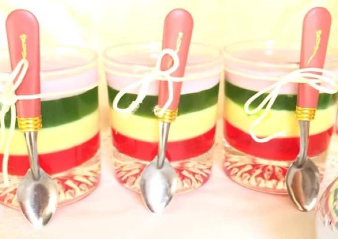 Colourful Layered Custard Jelly Recipe by Samia Aijazz - Cookpad