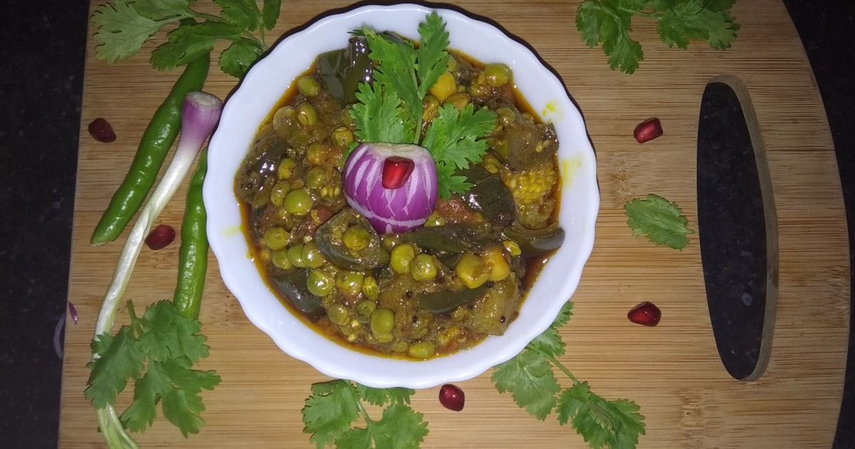 Brinjal Green Pigeon Peas (Tuvar Dana) Ki Sabji Recipe by Suvas Shah ...