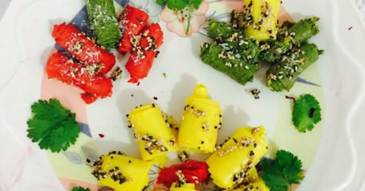 Colour Full Khandvi Recipe by Neha Nikul Raval - Cookpad