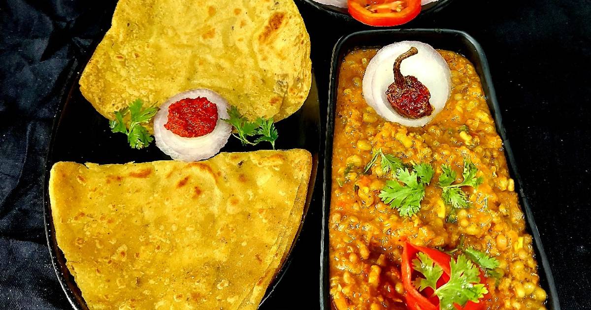 Moong Moth Masala With Tikona Paratha Recipe by Manisha Sampat - Cookpad