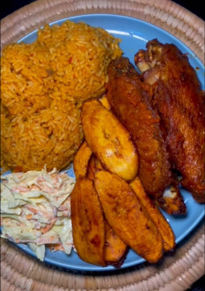 Jollof rice and turkey with coselaw and fried plantain Recipe by Kim ...