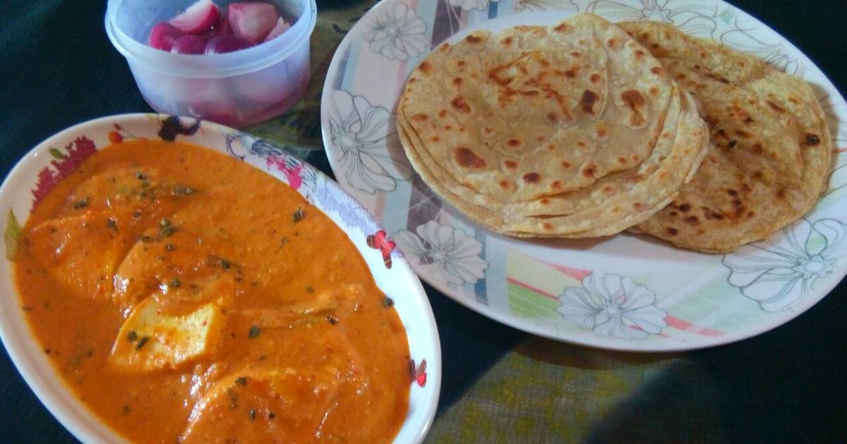 Butter paneer,laccha paratha with onion vinegar salad Recipe by Neha ...