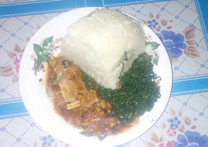 Ugali with fried sukamawiki and beef stew Recipe by Dennis Wahome - Cookpad