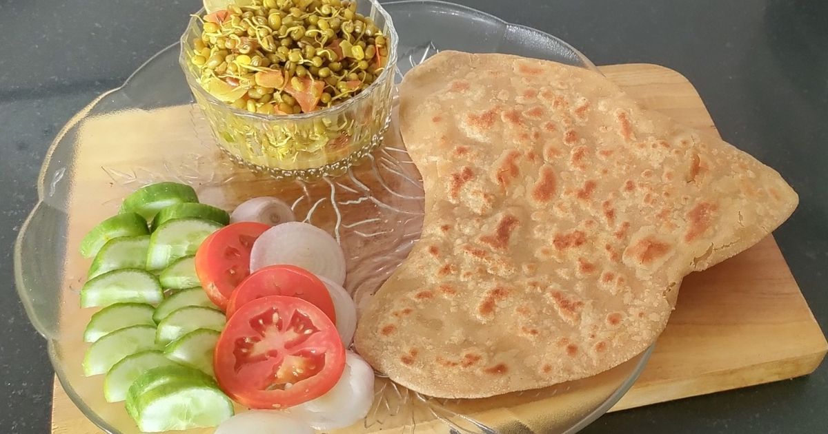 Sprouted Moong Sabzi With Kadak Paratha And Salad Recipe by sudha ...