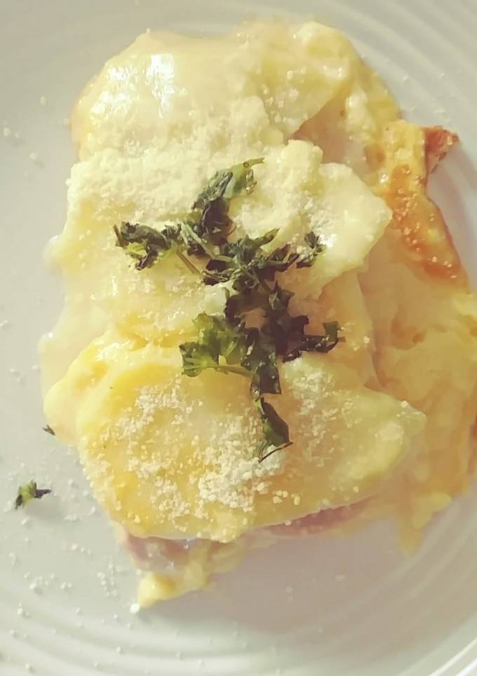 Papas gratinadas con jamón Receta de Jennifer de Marroquín- Cookpad