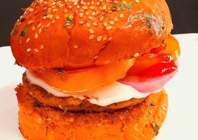 Tawa Veg Tikki Burger Recipe by Sanuber Ashrafi - Cookpad