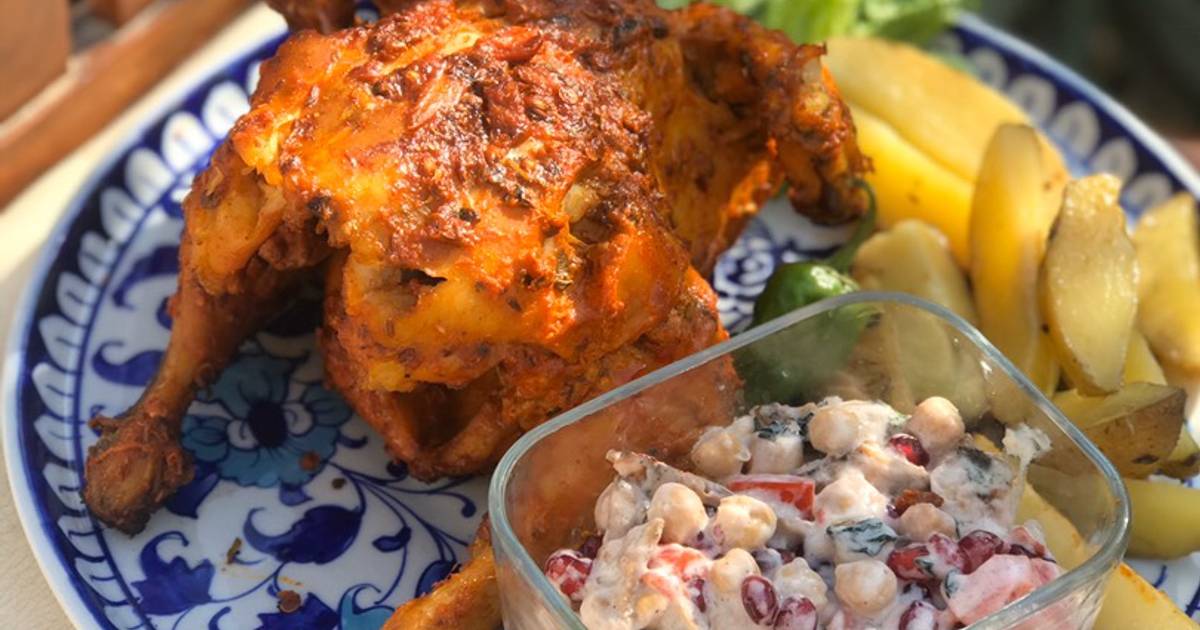 Grilled tandoori chicken with grilled potatoes Recipe by Erum Shah ...