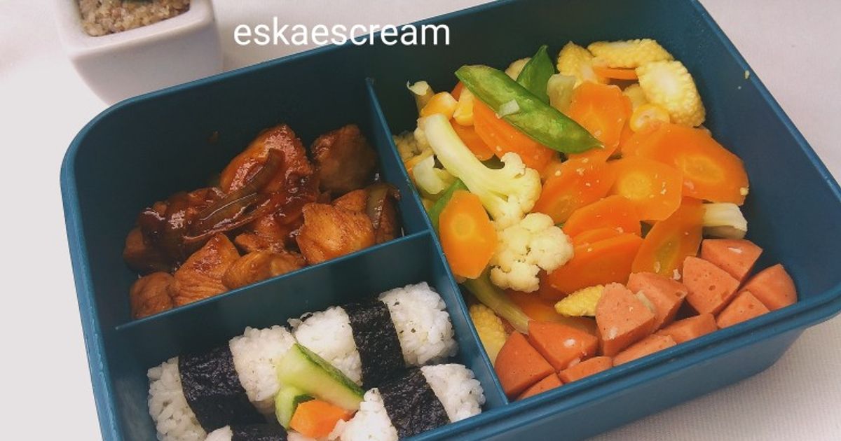 Resep Bento Diet Ayam Lada Hitam No Minyak Dan Capcay oleh Santi ...