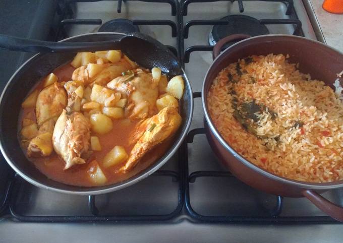 Pollo entomatado con papas y arroz rojo Receta de Carla Lira- Cookpad