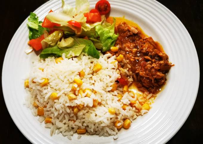 Atún guisado, Arroz de Maíz & Ensalada de Lechuga Receta de carunovi ...