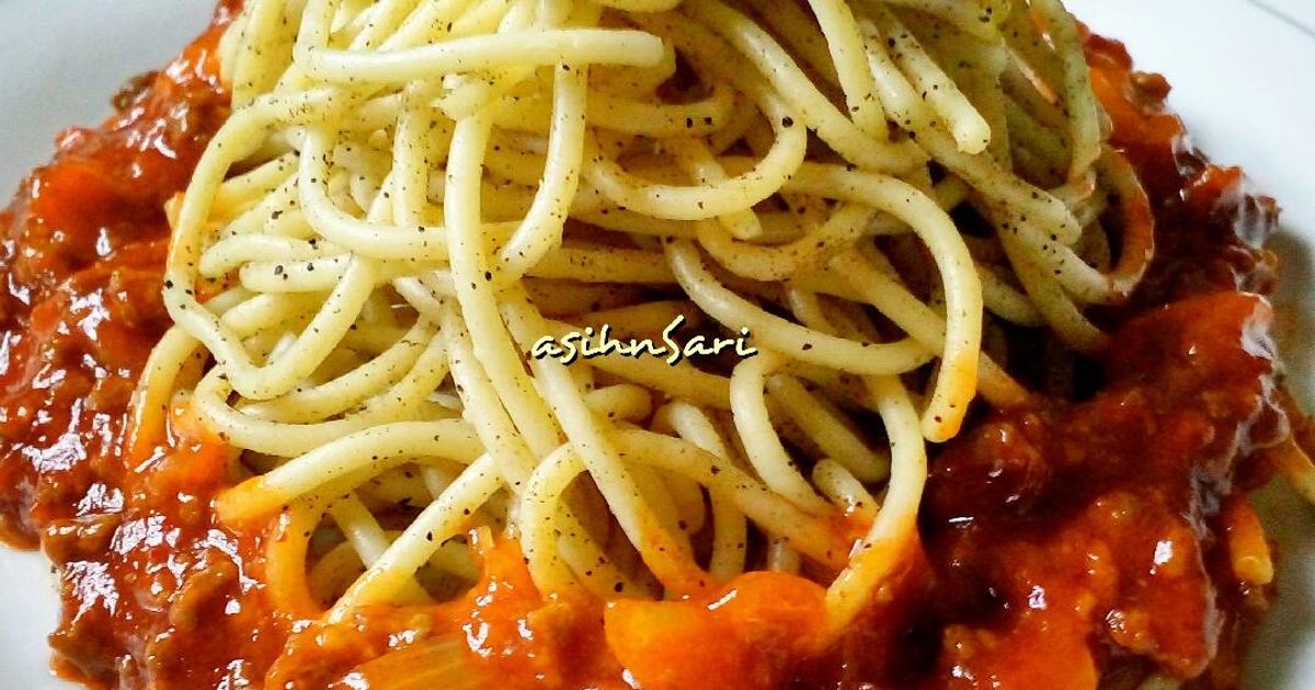 Resep Spaghetti Lada Hitam Saus Bolognaise oleh Asih NurlitaSari - Cookpad