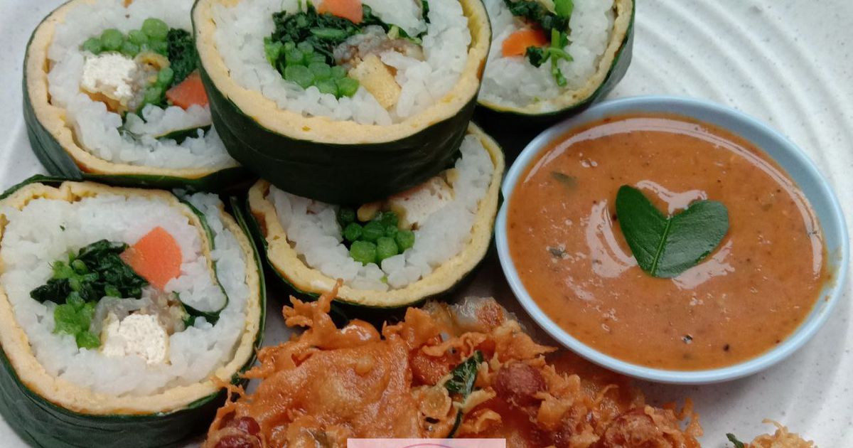 Resep Pecel Mbab, Takjil Pecel Bungkus Daun Singkong Ala² Kimbab oleh ...