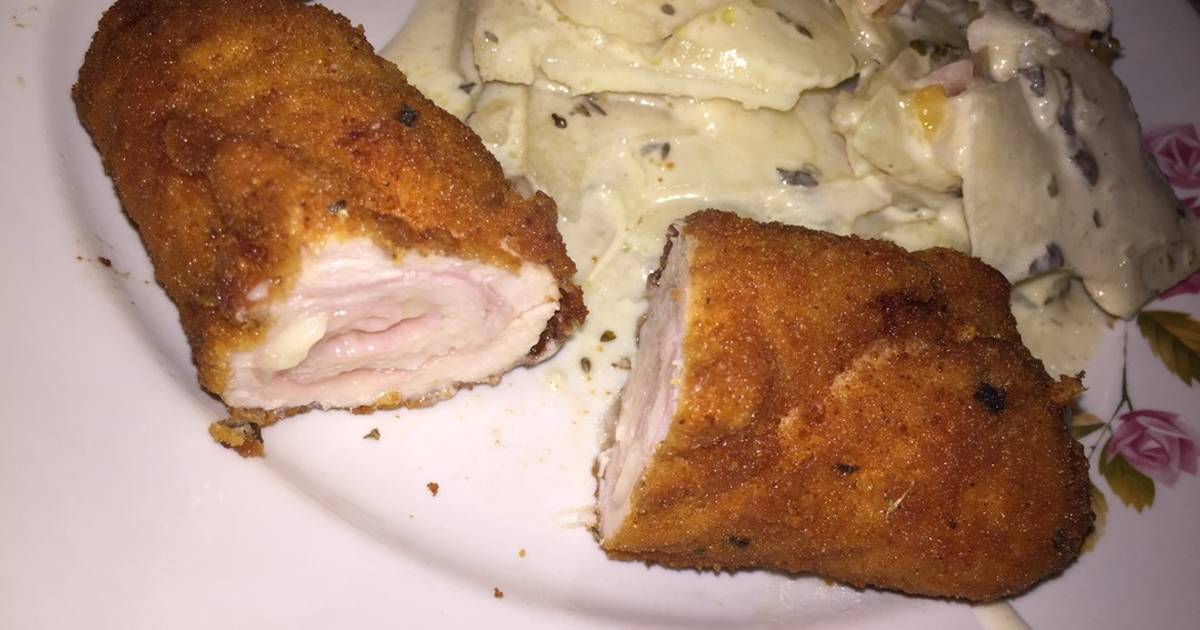 Rollitos de pollo con jamón y queso Receta de Michelle Macchi- Cookpad